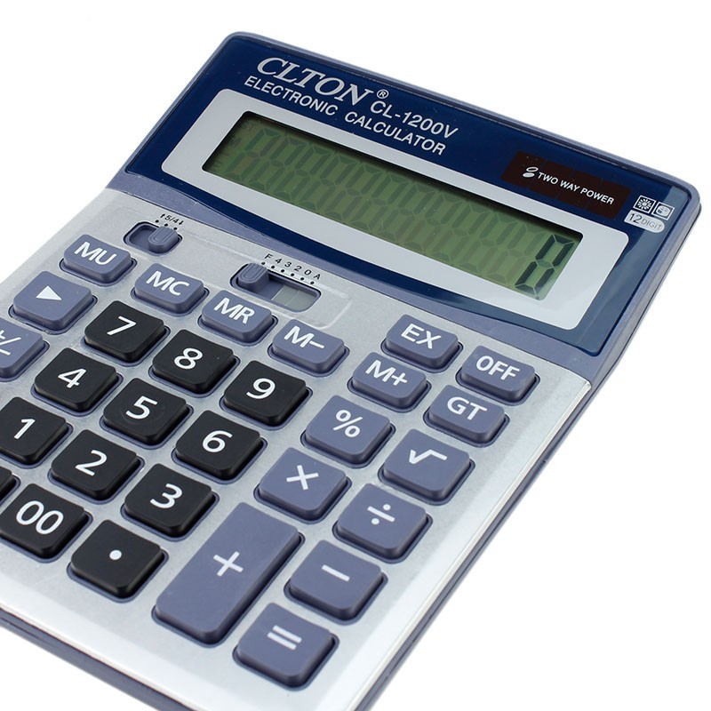 Calculator de birou, alimentare duala, 12 digiti, afisaj mare, albastru