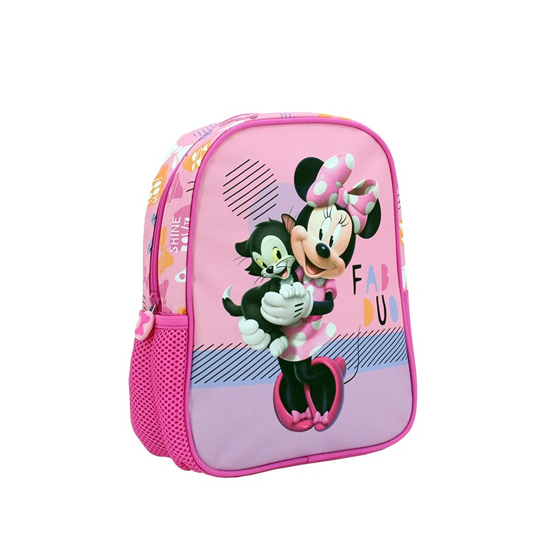 Ghiozdan roz Minnie Mouse, buzunare laterale, impermeabil, roz