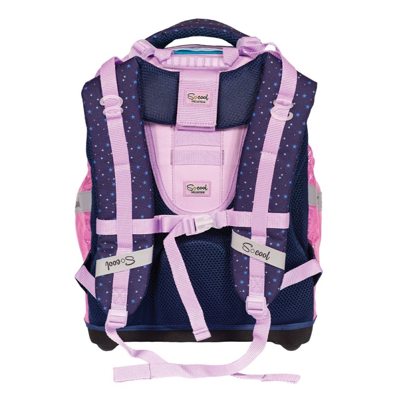 Ghiozdan fete, clasa 1-4, Pisicuta si stelute, 3 fermoare duble, 42 cm