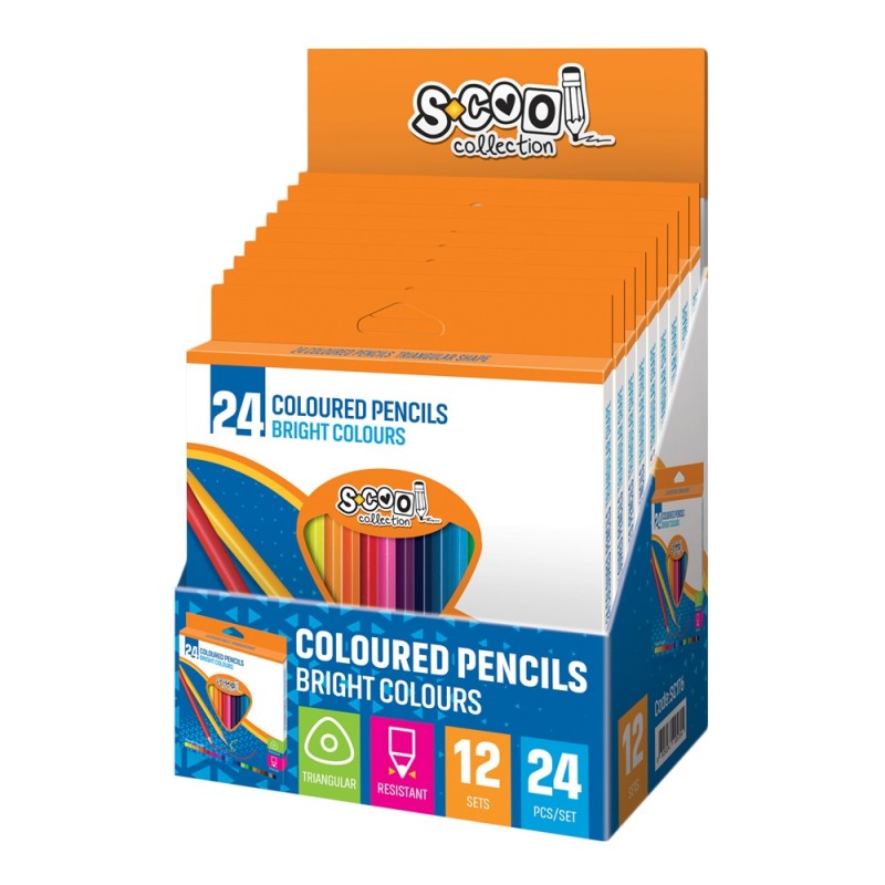 Creioane colorate, forma triunghiulara, mina 3 mm, 24 culori intense