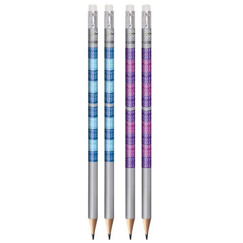 Creion grafit antibacterian, grosime 3 mm, mina HB, radiera in capat