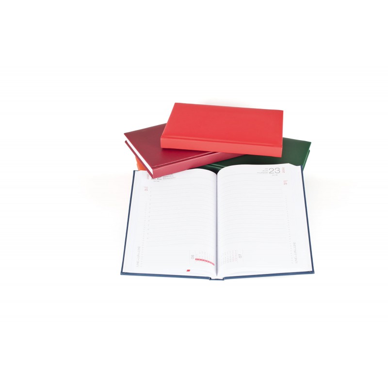 Agenta format A5, datata zilnic, semn de carte, coperta verde buretata