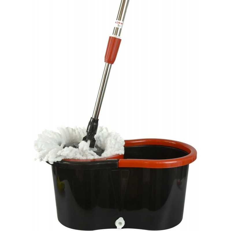 Set mov rotativ cu galeta, 2 capete din microfribra, maner telescopic