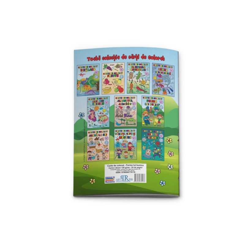 Carte de colorat Ferma lui Bunicu, 24 pagini A4, copii 4 ani+