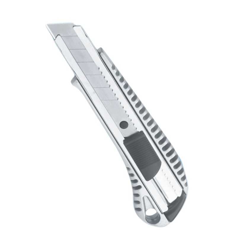 Cutter cu lama de 18 mm, varf ascutit, blocare automata, metal, gri